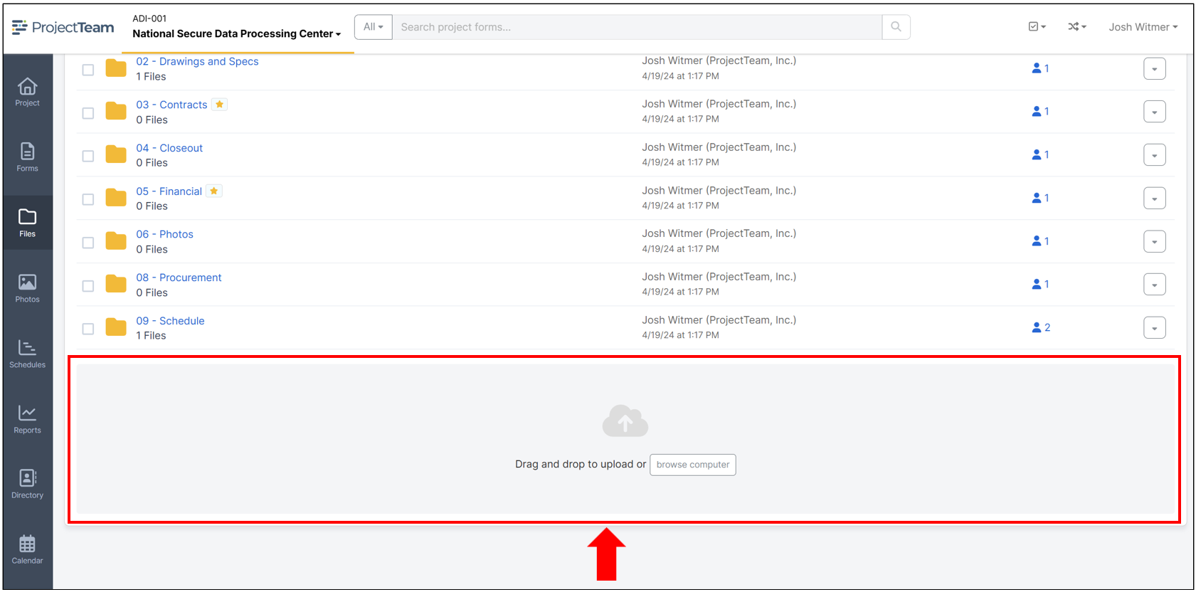 Upload/Download files and folders to the project files area