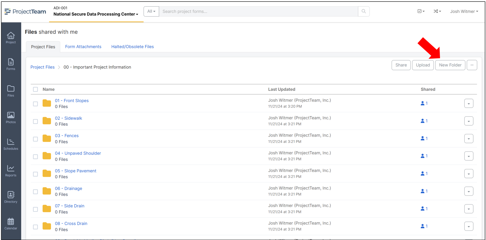 Upload/Download files and folders to the project files area