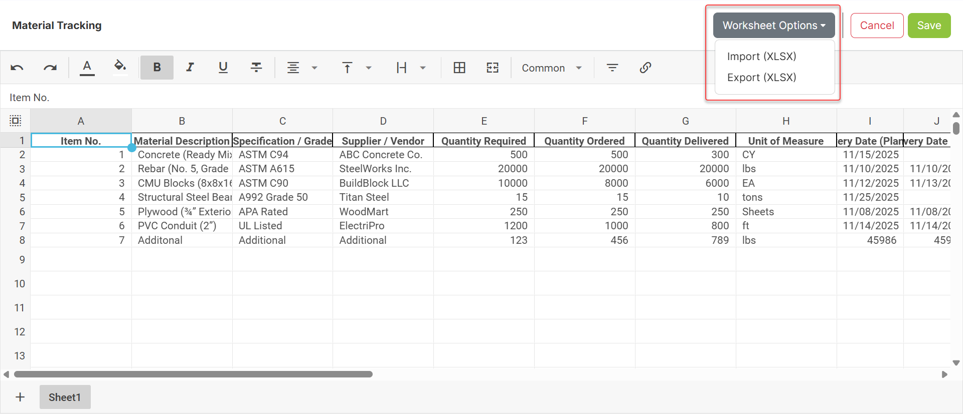 Export from a Worksheet