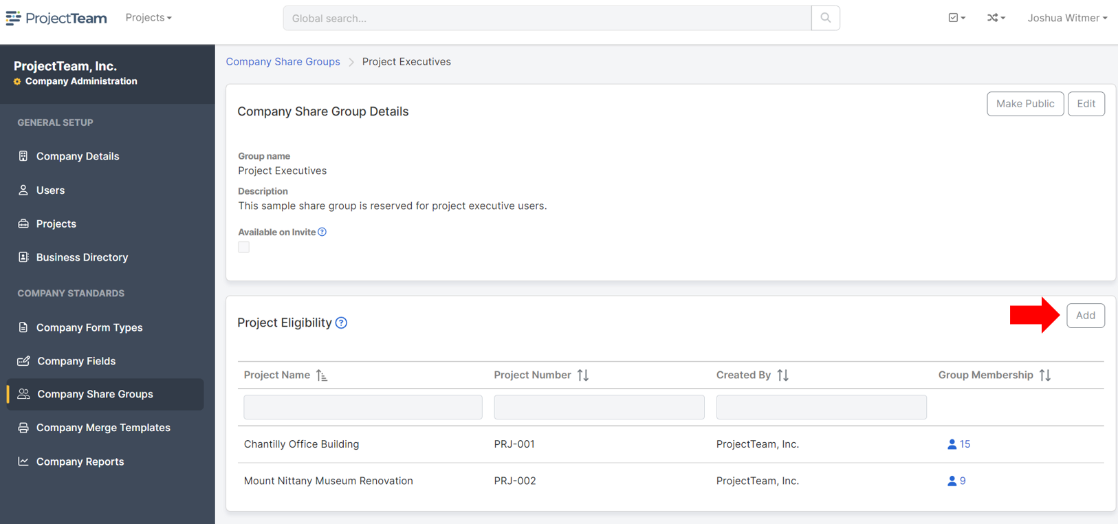 Create a Company Share Group